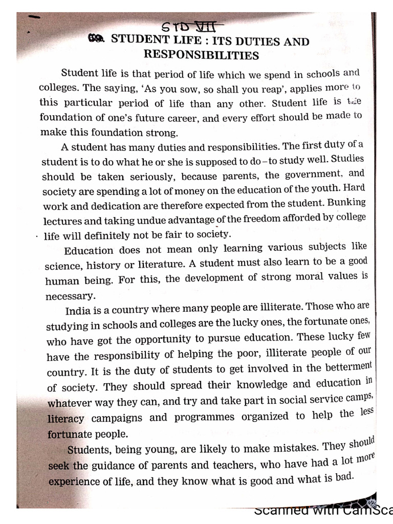 STD 7. English Composition. Student Life | PDF
