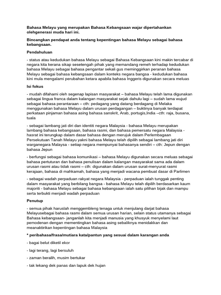Bahasa Melayu Yang Merupakan Bahasa Kebangsaan | PDF