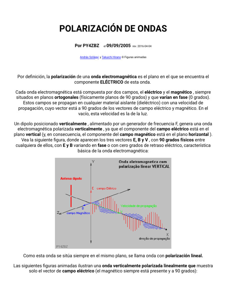 Polarizacion de Ondas - PY4ZBZ | PDF | Polarización (ondas) | Antena (Radio)