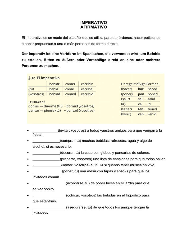 Uso del Imperativo Afirmativo en Español | PDF