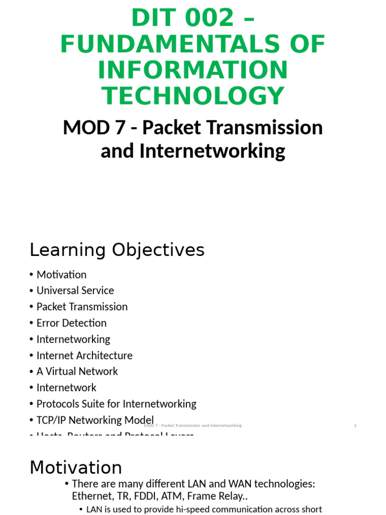 MOD 7 - Packet Transmission and Internetworking | PDF | Internet ...