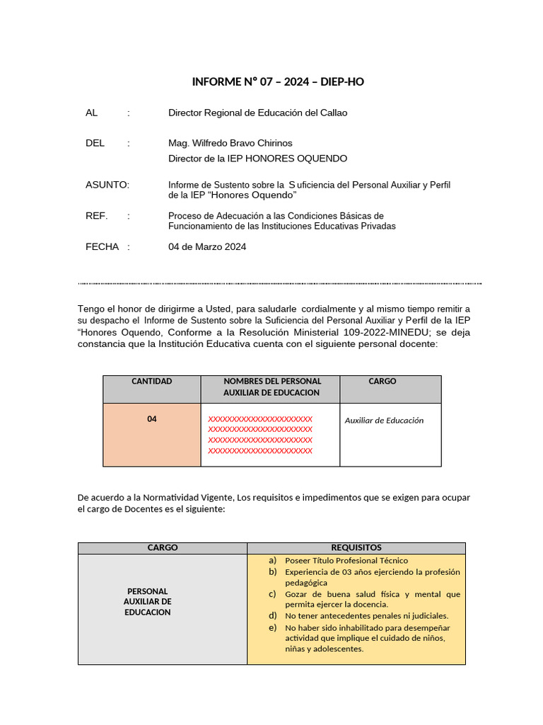 Informe de Suficiencia de Personal Auxiliar y Pertinencia de Perfil ...