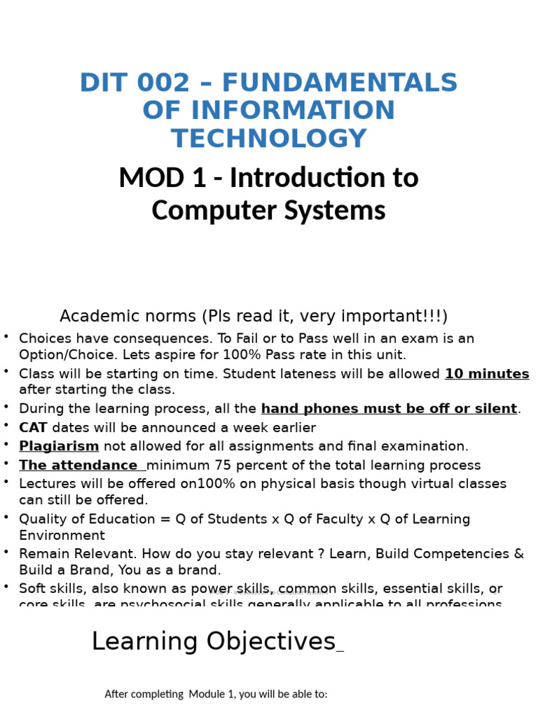 MOD 1 - Introduction To Computer Systems | PDF | Computer Data Storage | Computer Hardware