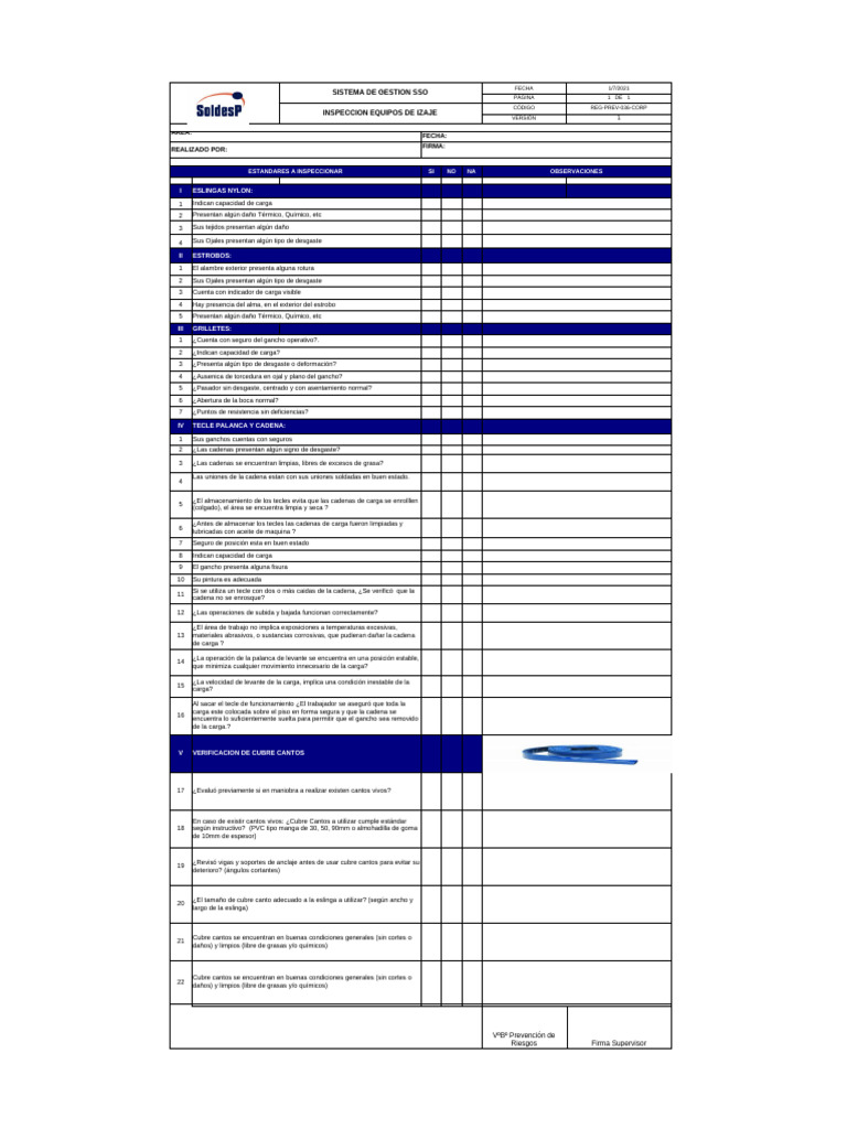 Reg-Prev-036-Corp-Registro Inspección de Equipos de Izaje | PDF