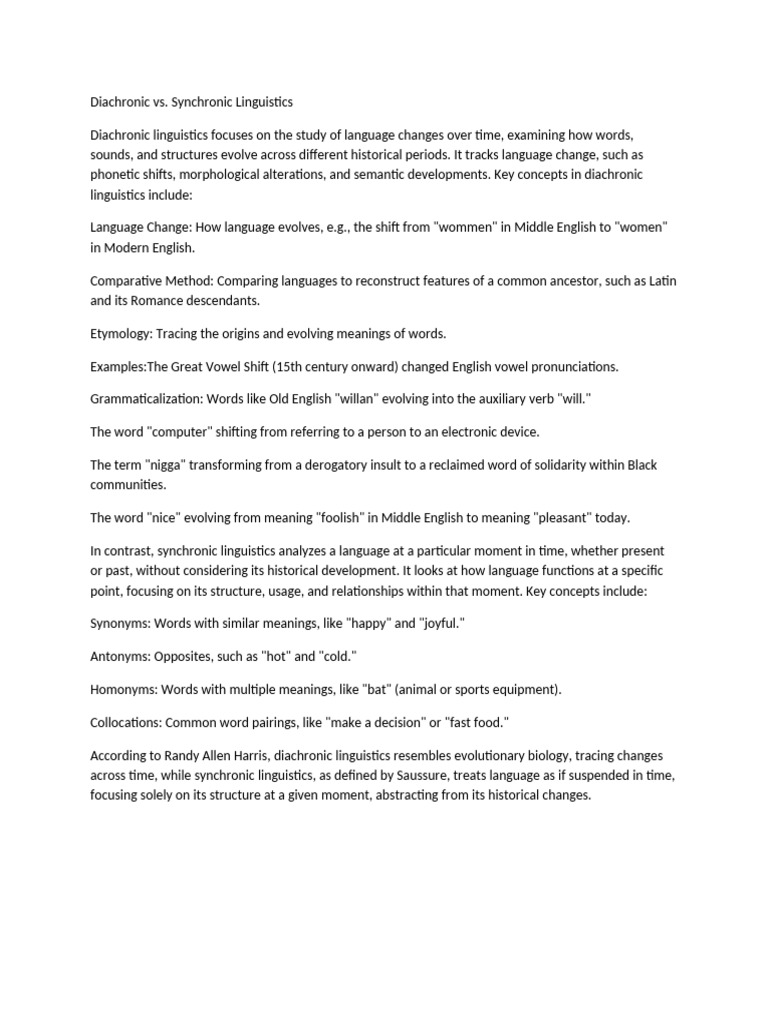 Diachronic Vs Synchronic 2 | PDF