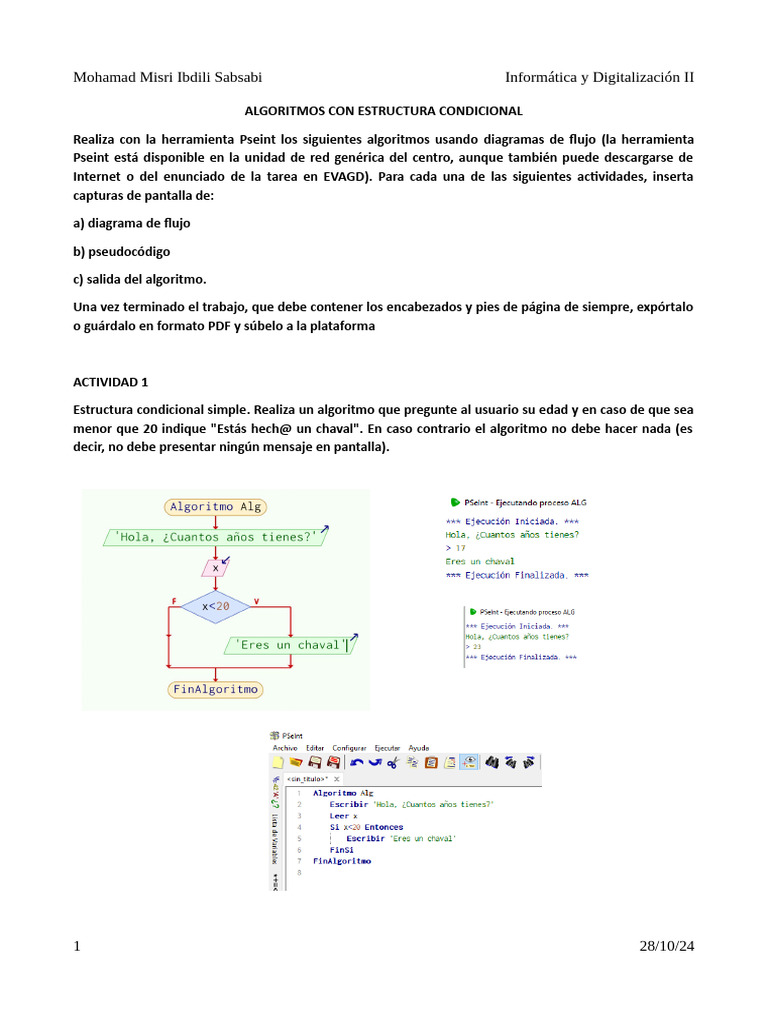 Actividades Algoritmos Estructura Condicional | PDF | Algoritmos ...