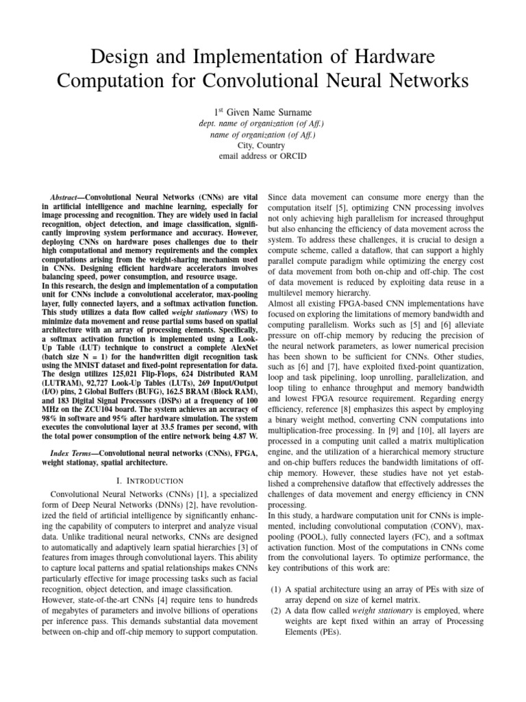 Design and Implementation of Hardware Computation For Convolutional Neural Networks | PDF ...
