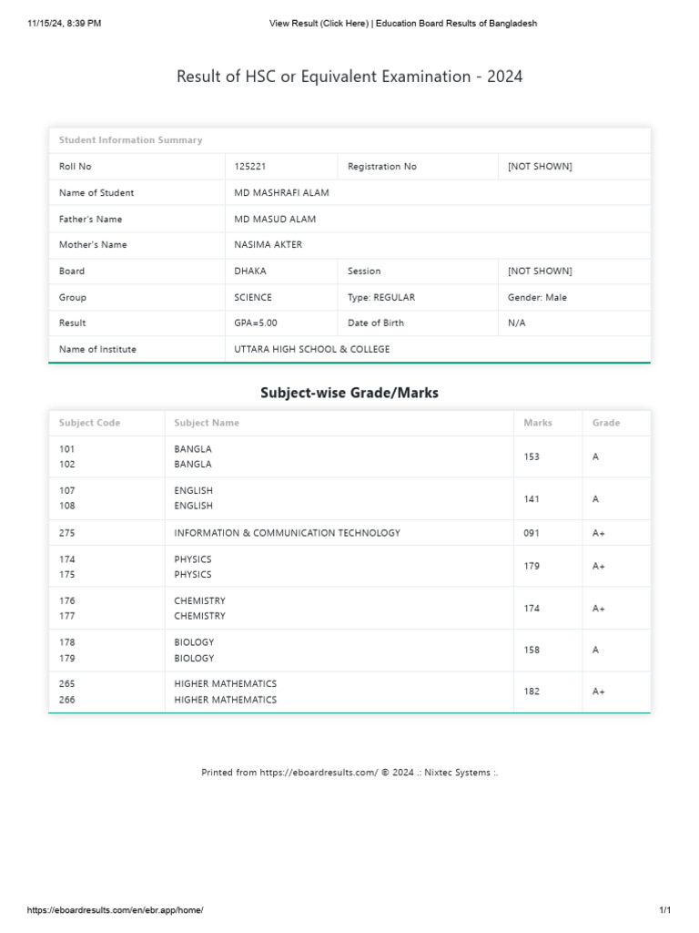 View Result (Click Here) - Education Board Results of Bangladesh | PDF | Educational Stages