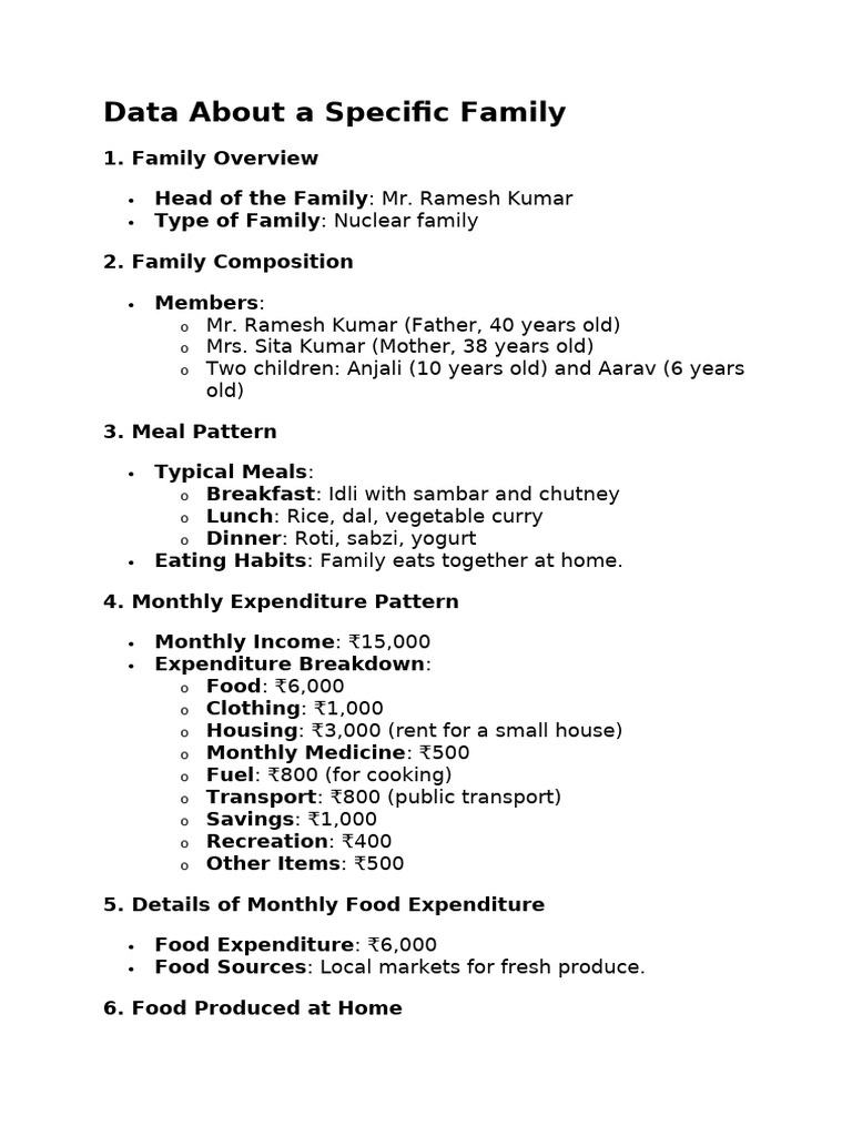 Data About A Specific Family | PDF | Meal | Indian Cuisine