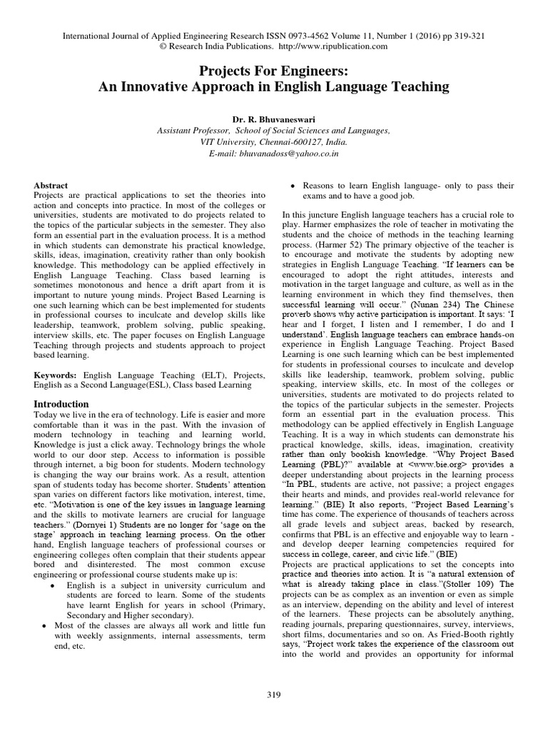 Engineering Students' ELT Projects | PDF | Learning | Project Based ...