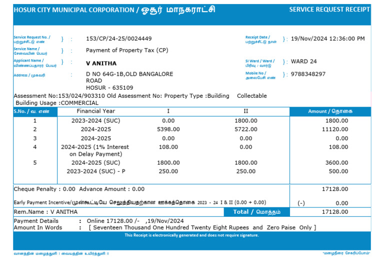 V Anitha: S.No. / Amount | PDF | Payments | Taxes