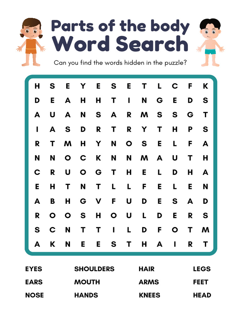 Colorful Parts of The Body Word Search Worksheet | PDF | Word Search