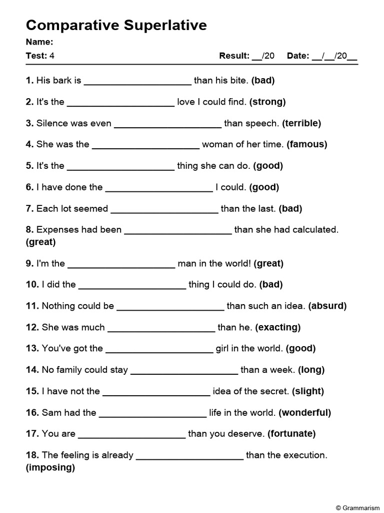 Grammarism Comparative Superlative Test 4 1116933 | PDF