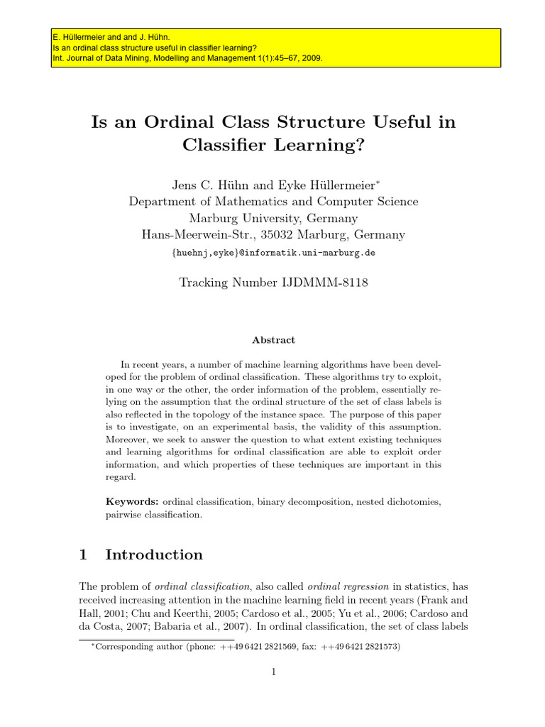 Is An Ordinal Class Structure Useful in Classier Learning (2009) | PDF ...