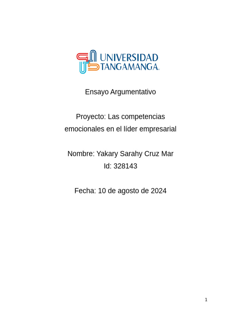Ensayo Argumentativo 328143 | PDF | Liderazgo | Las emociones