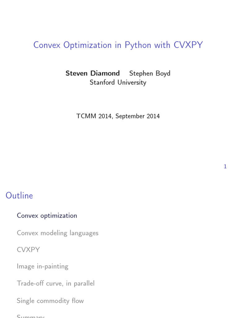 Cvxpy - Convex - Optimization (tcmm2014, Slides) | PDF | Mathematical Optimization | Applied ...