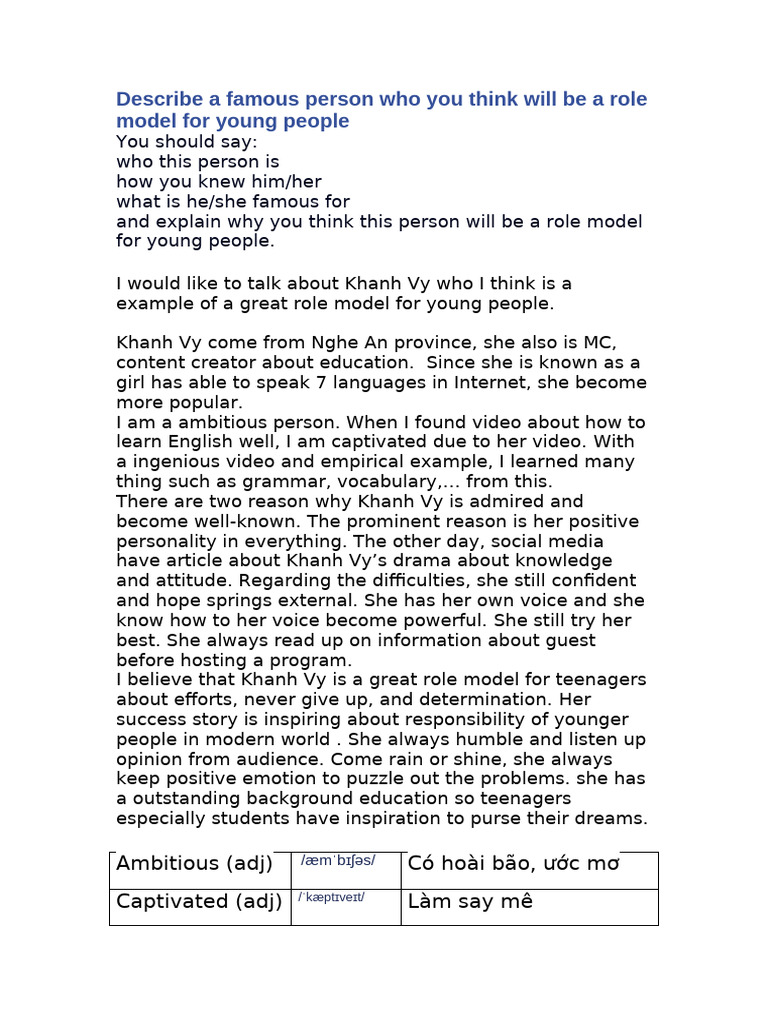 Describe A Famous Person Who You Think Will Be A R | PDF | Knowledge ...