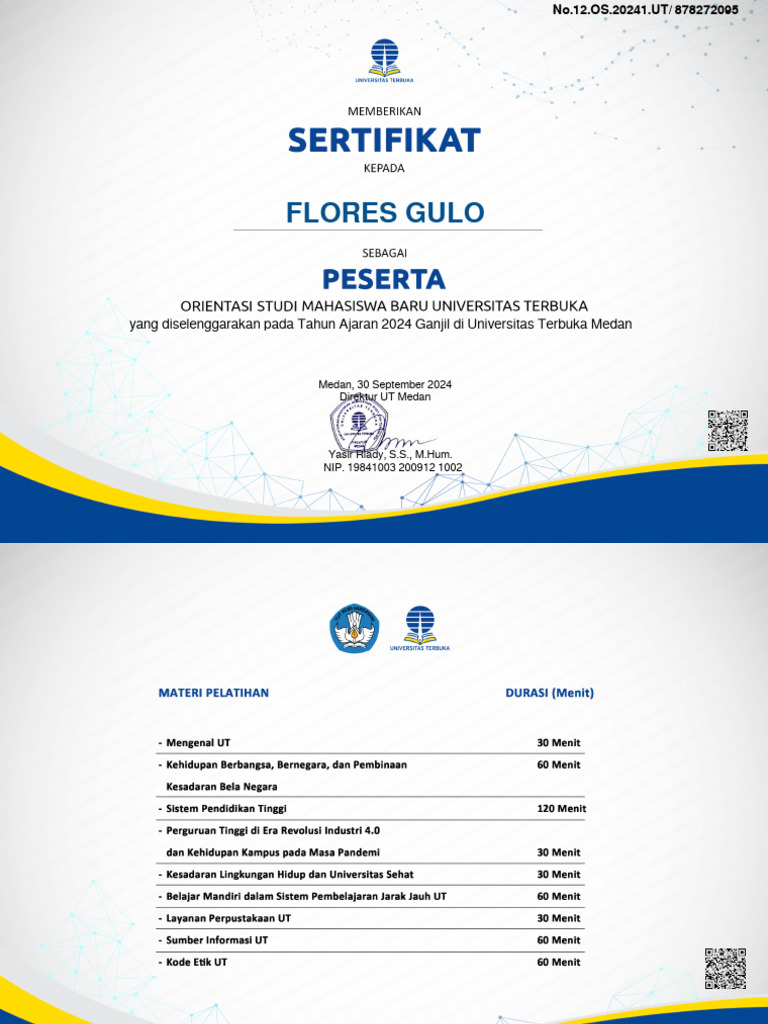 Cetak - Sertifikat Osmb Ut | PDF