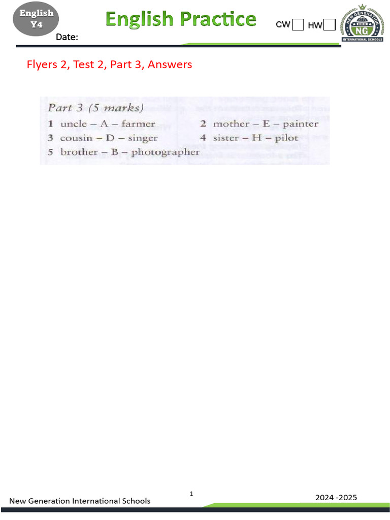 Flyers 2 Test 2 Part 3 Answers | PDF
