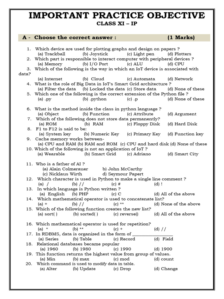 Class XI IP Practice Questions and Answers | PDF | Databases | Random ...