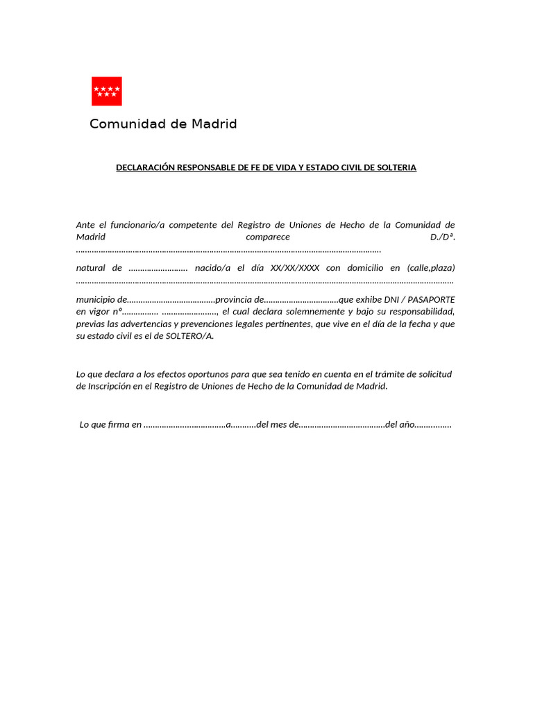 Modelo Declaracion Responsable Fe Vida y Estado | PDF