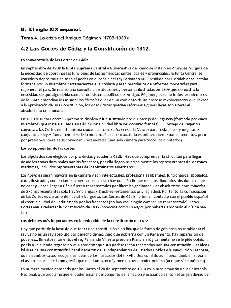 Cortes de Cádiz y Constitución de 1812 | PDF | Cortes Generales ...