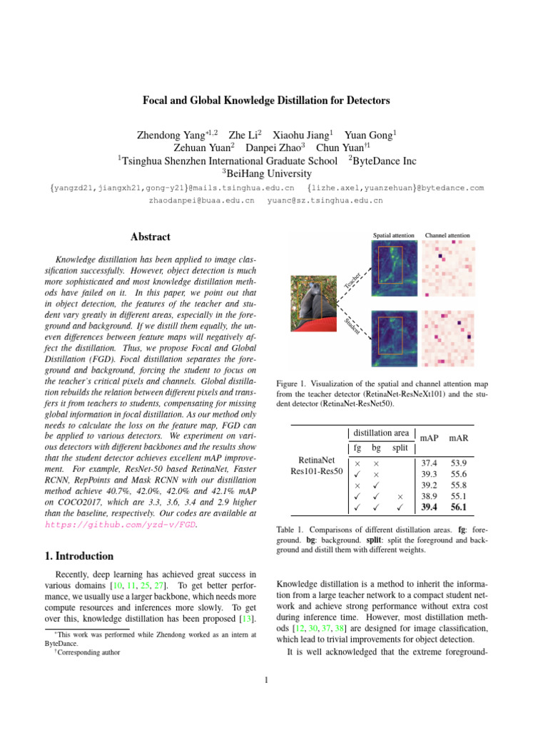 Focal And Global Knowledge Distillation For Detectors Pdf Attention