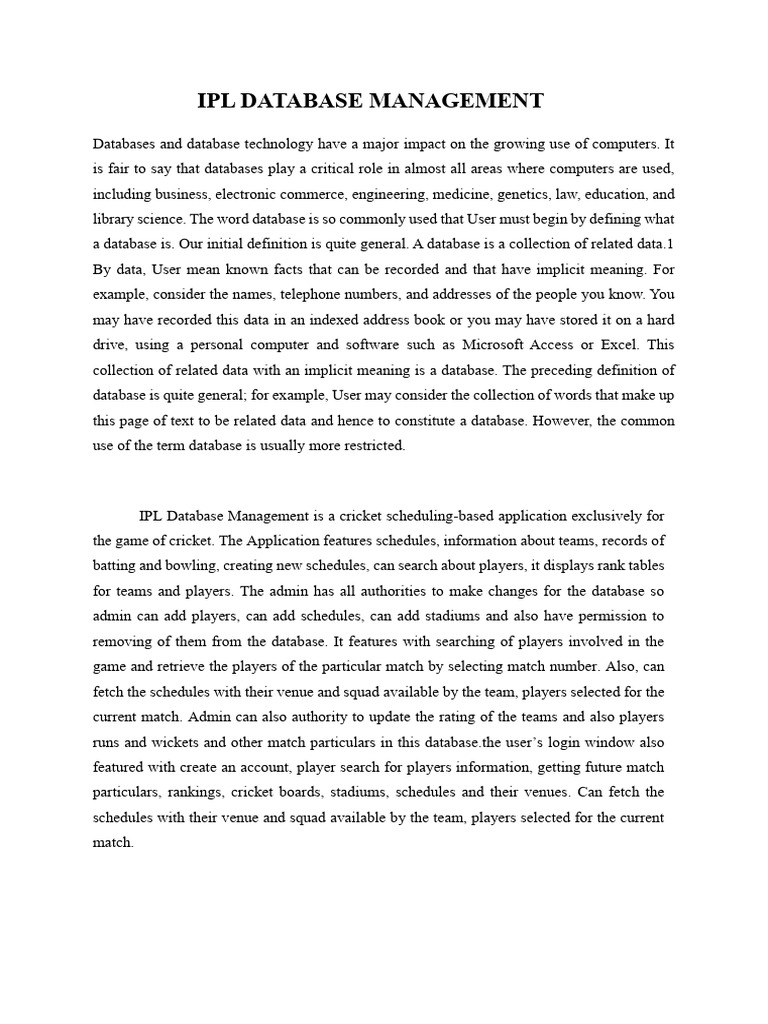 Ipl Database Management | PDF | Databases | World Wide Web