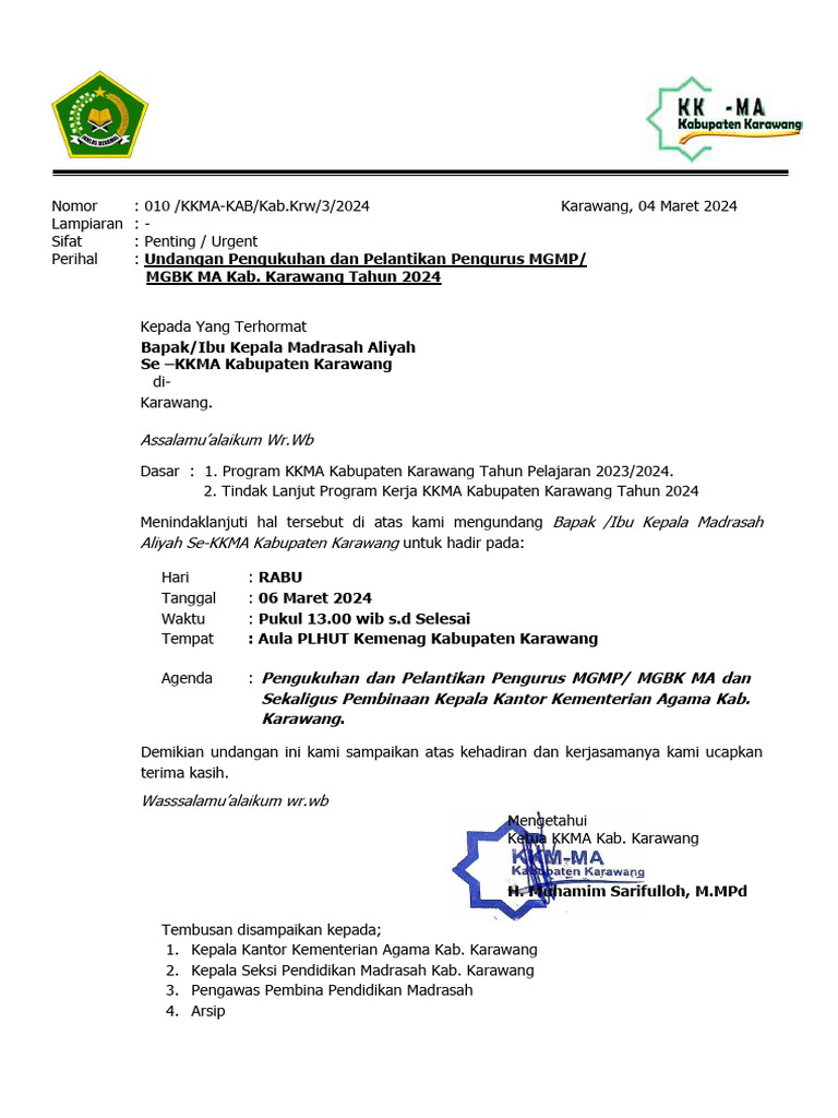 Undangan KKMA 060324 To Kepala MA | PDF