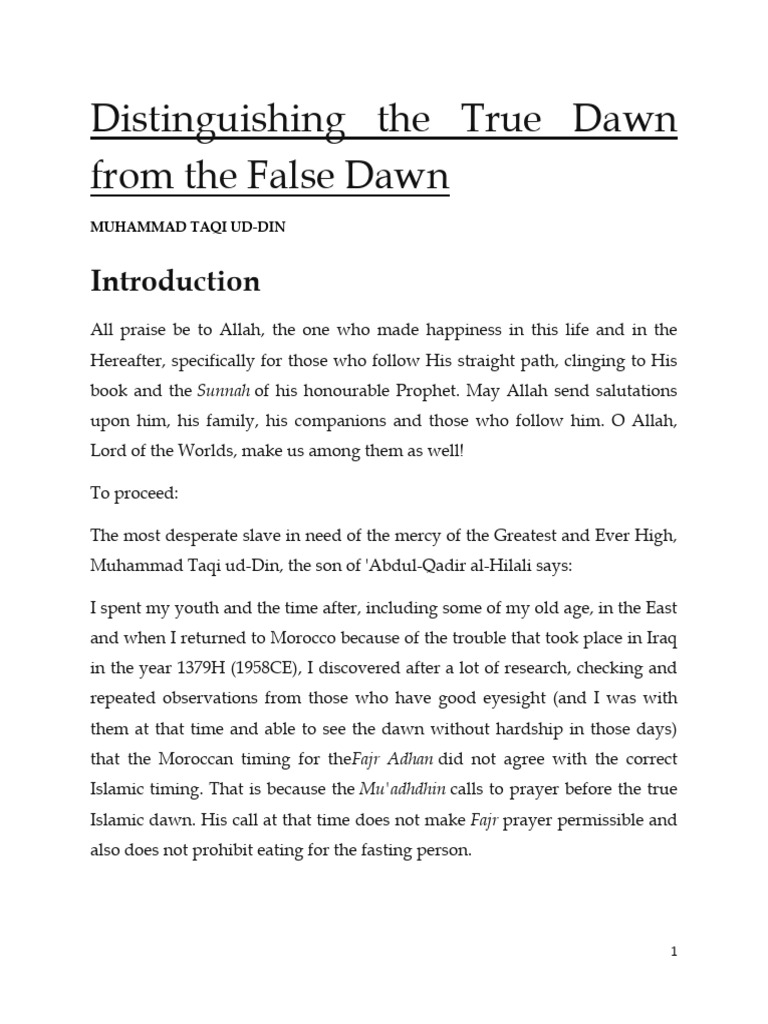Distinguishing The True Dawn From The False Dawn | PDF | Hadith | Muhammad