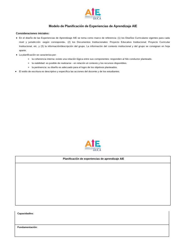 Original Modelo de Planificación AIE | PDF