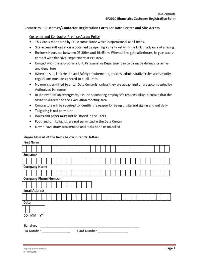 Customer Access Registration Form | PDF