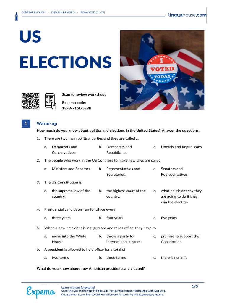 Us Elections British English Student C1 C2 | PDF | Voting | Elections