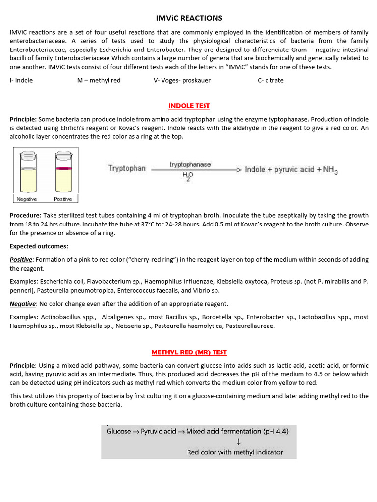 IMViC REACTIONS My Notes UNIT 2 | PDF | Chemistry