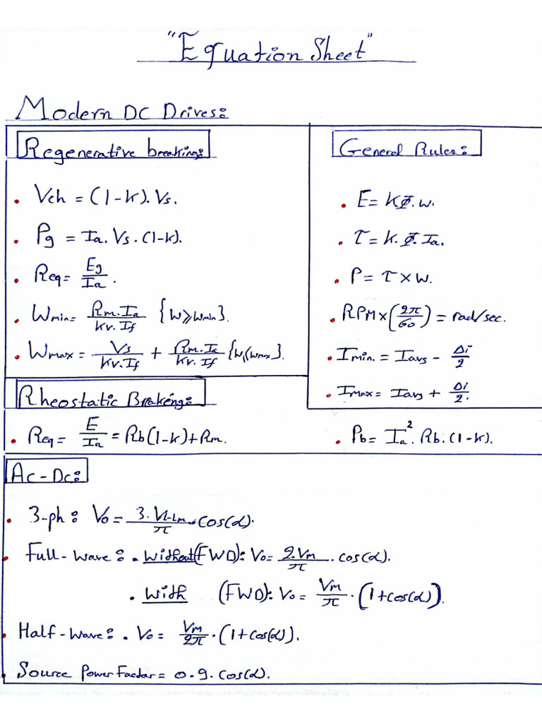 Drives Midterm 1 Equation Sheet | PDF