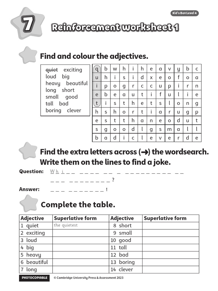 KBNGESS KidsBox Level4 Unit7 Reinforcement Worksheet 1 | PDF