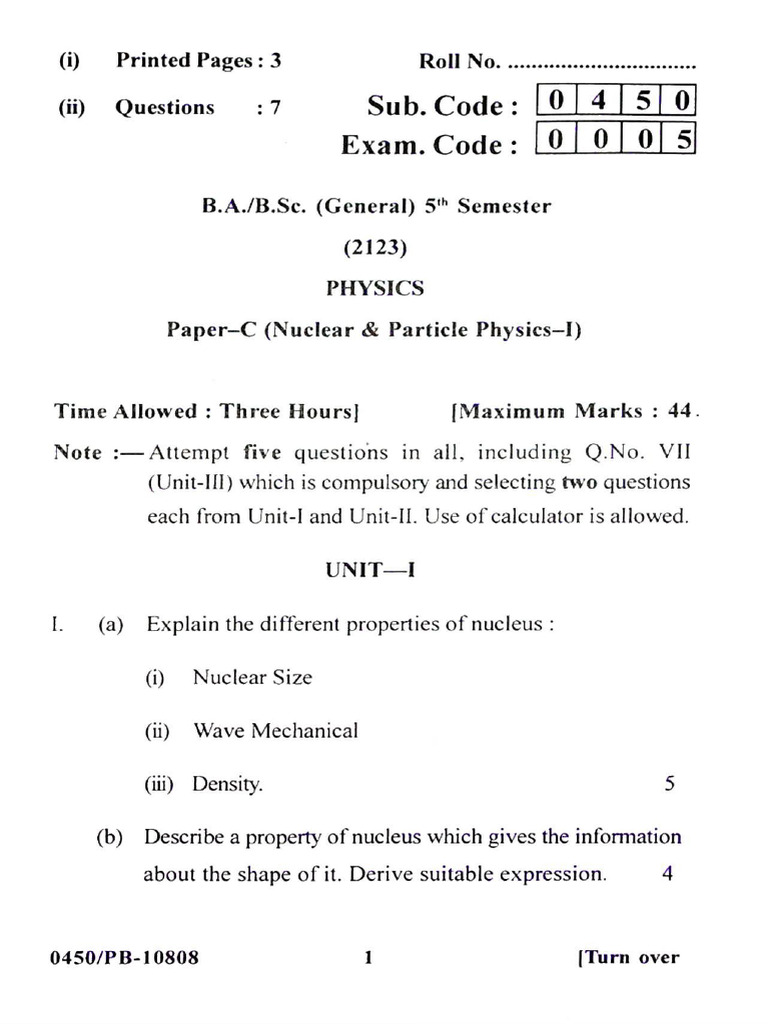 BA BSC - General - 5th Sem - Physics - Paper C - Nuclear and Particle ...