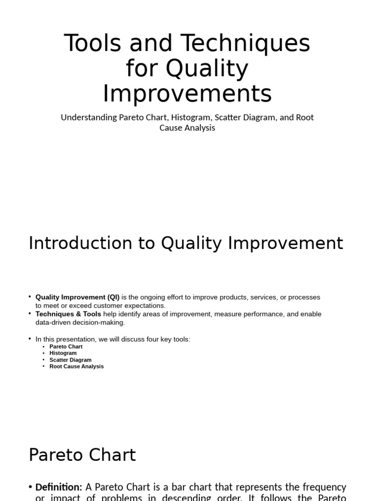 Tools and Techniques For Quality Improvements - 082055 | PDF | Histogram | Scatter Plot