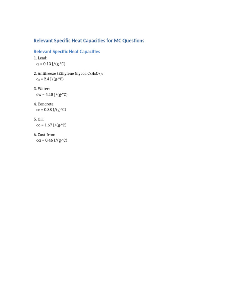 Specific Heat Capacities | PDF