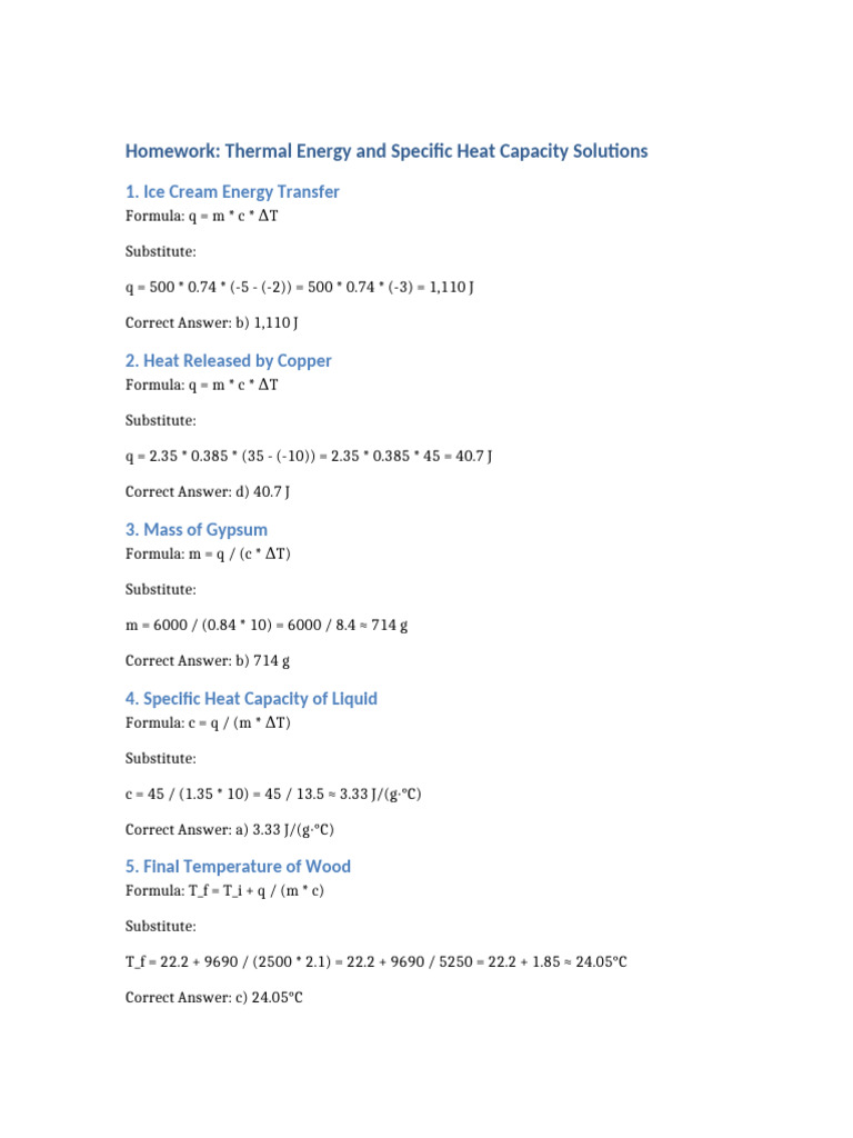 Thermal Energy Homework Solutions | PDF
