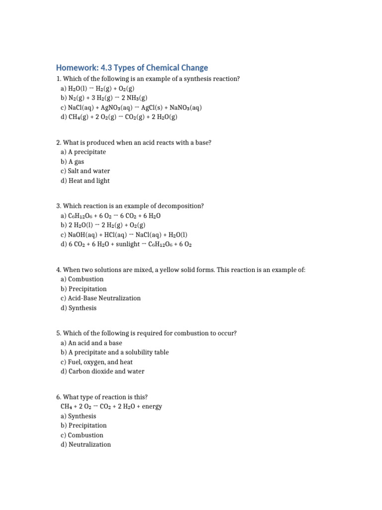 Types of Chemical Reactions Explained | PDF | Chemical Reactions ...