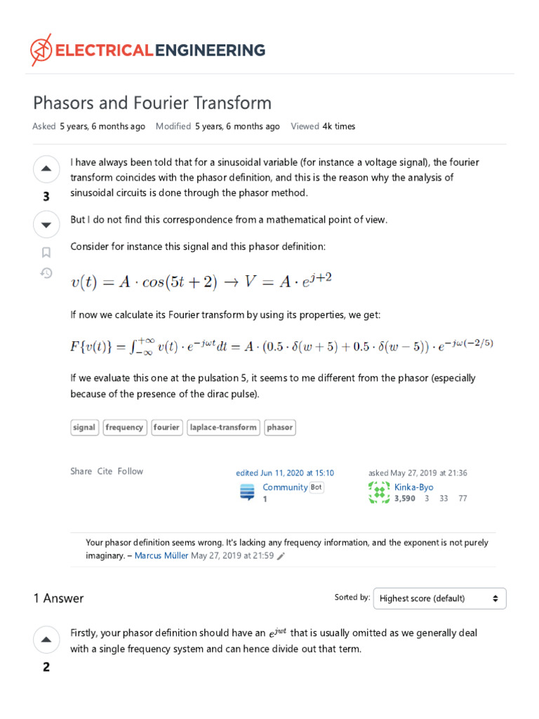 Signal - Phasors and Fourier Transform - Electrical Engineering Stack Exchange | PDF