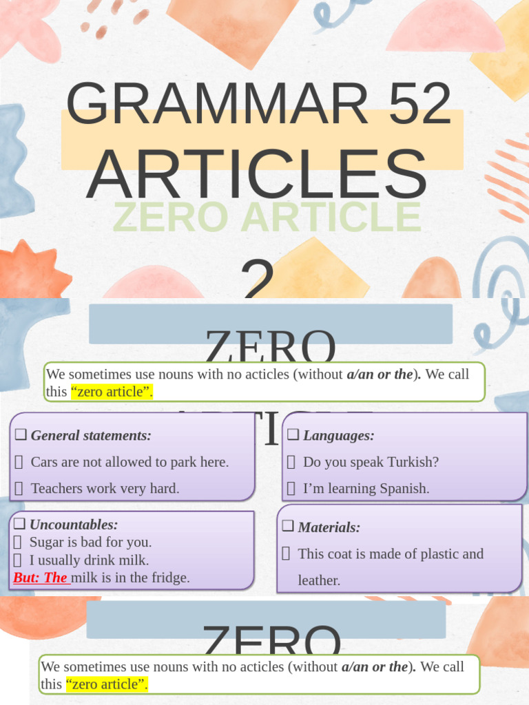 Grammar 52 - Articles 2 P.134 (Elementary) | PDF | Human Communication ...