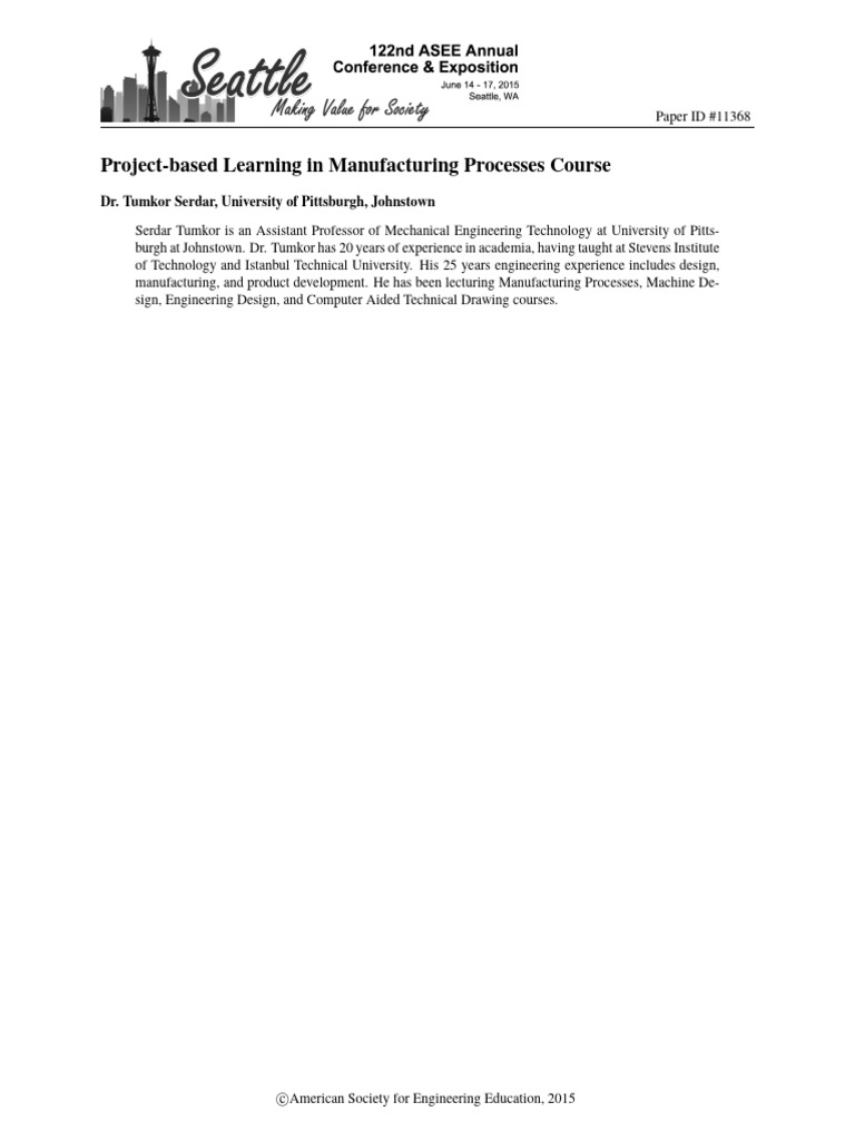 Project Based Learning in Manufacturing Processes Course | PDF ...