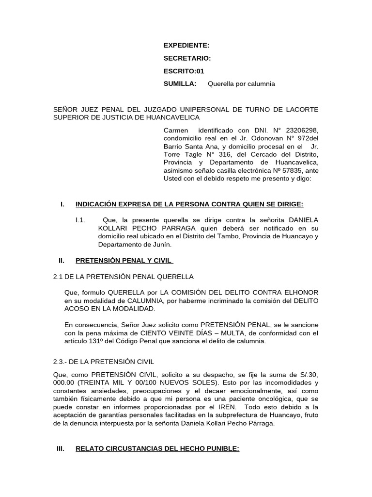 Querella Calumnia | PDF | Queja | Justicia