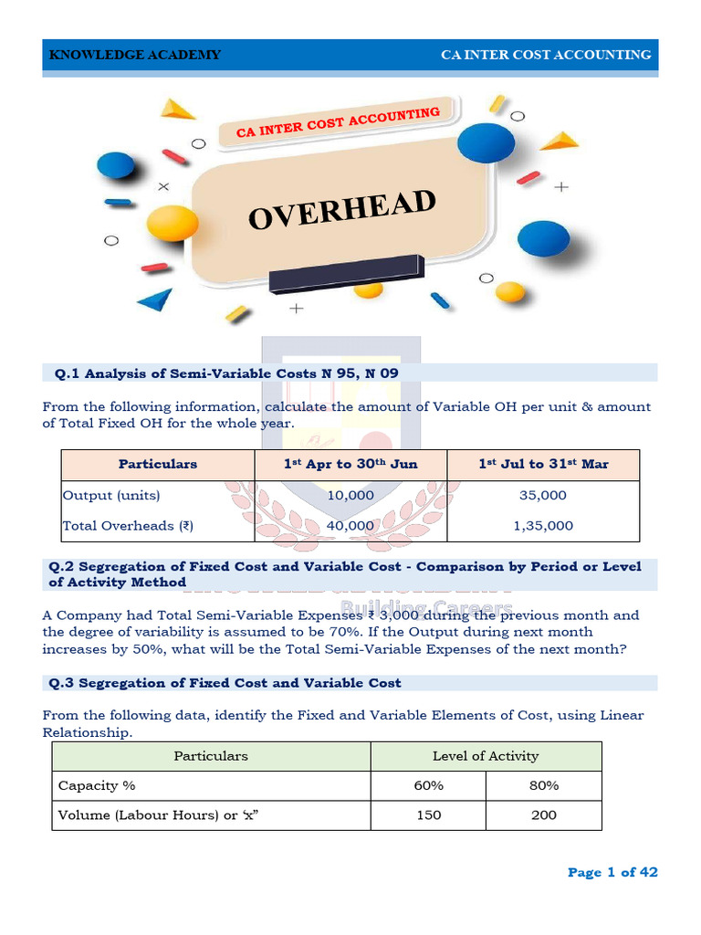 CA INTER OVERHEADS | PDF | Depreciation | Cost Accounting