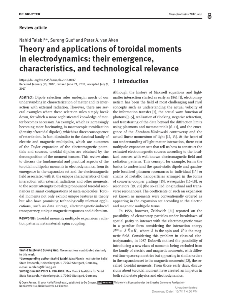 Theory and Applications of Toroidal Moments in Electromagnetism | PDF ...