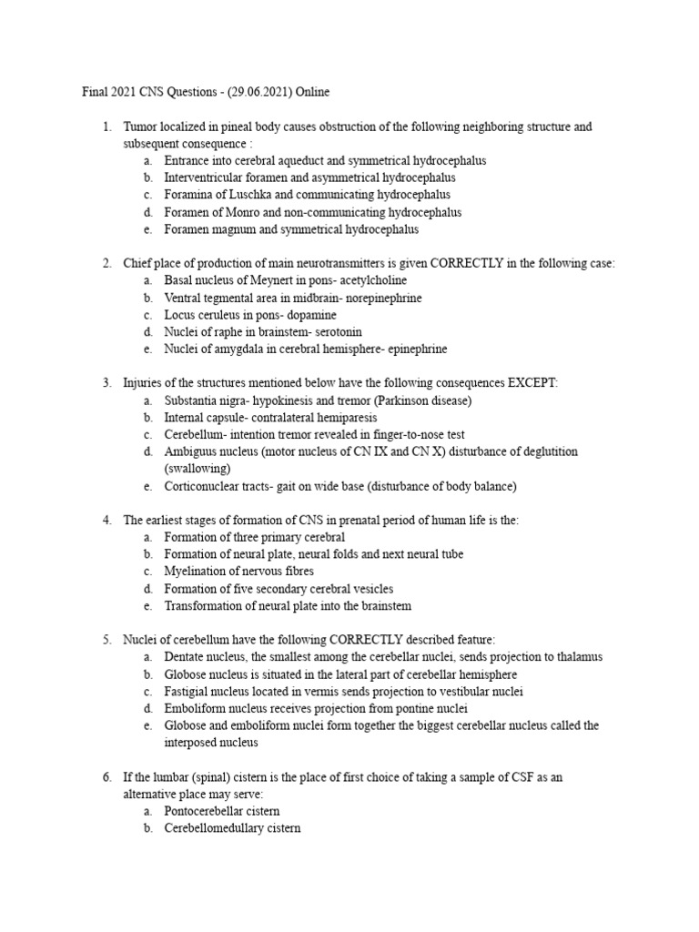 CNS - Final 2021 - (29.06.2021) | PDF | Cerebellum | Brainstem