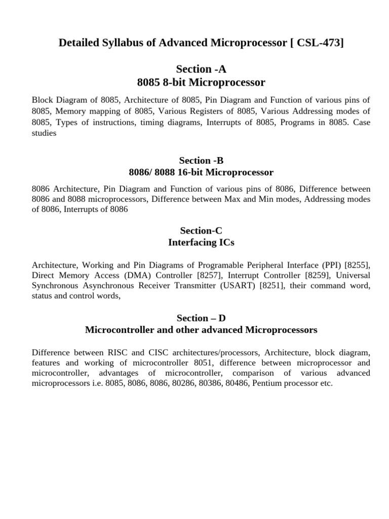 Detailed Syllabus of Advanced Microprocessor | PDF