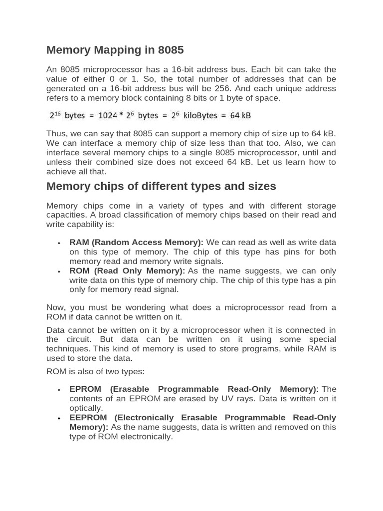 Memory Mapping of 8085 | PDF | Read Only Memory | Computer Memory